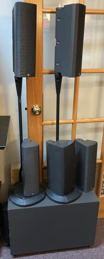 JBL 5.1 speakers w/4 Sat's, 2 Stands, Center and Powered Sub | Holm Audio